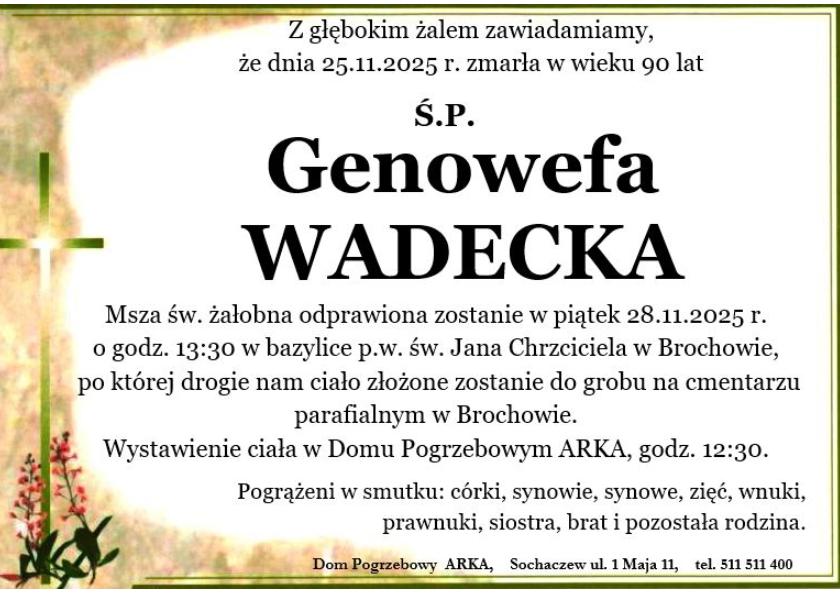 ŚP Genowefa Wadecka - nekrolog